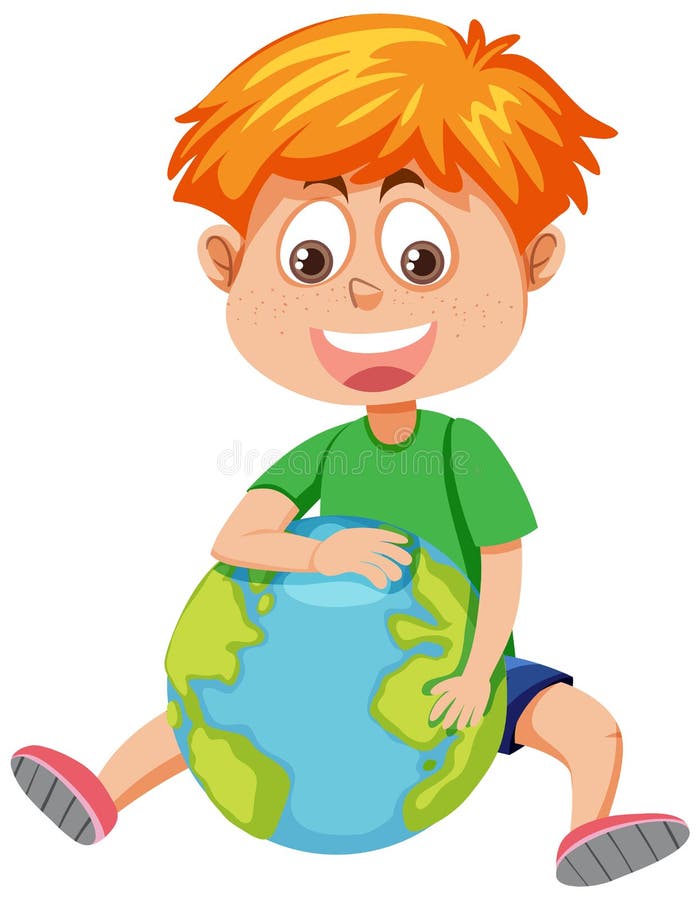 Happy Boy Hugging Earth Globe Stock Vector - Illustration of clipart ...