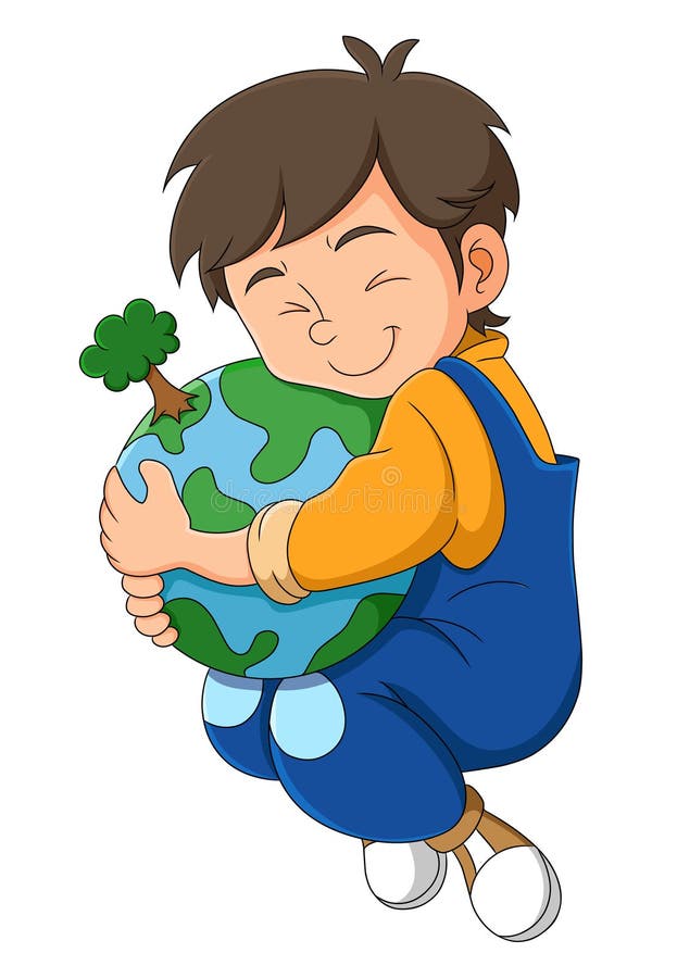 The Happy Boy is Hugging and Loving the Earth Stock Vector ...