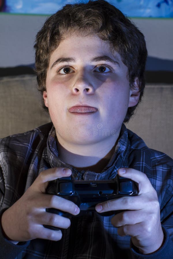 Happy. Boy with Joystick Playing Computer Game at Home. Stock Photo ...