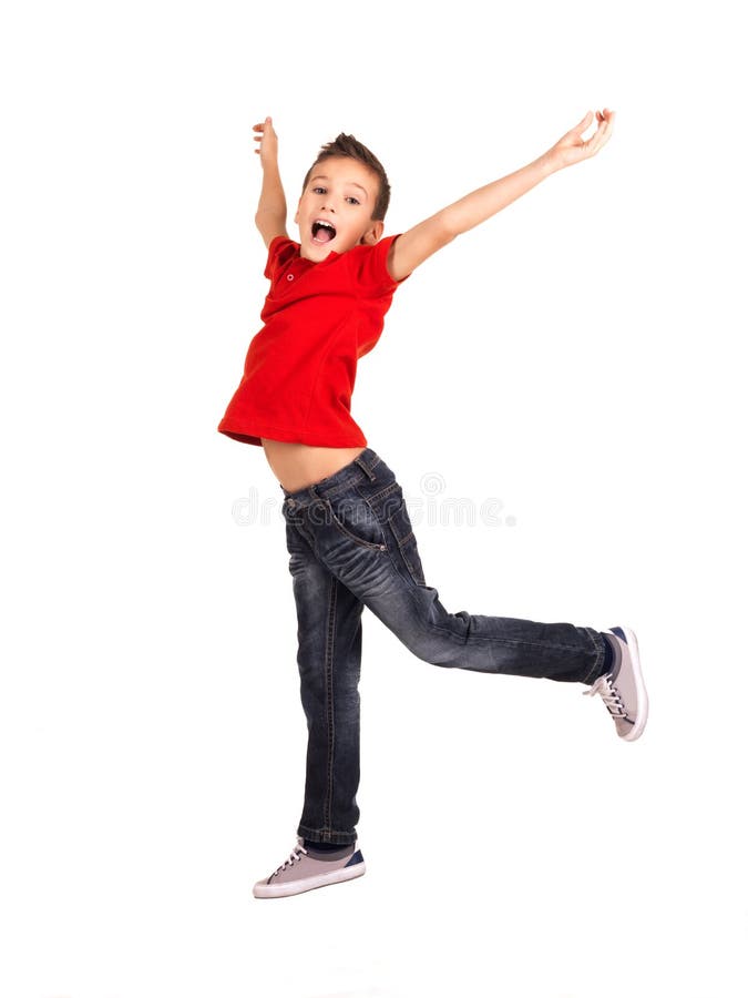 Happy boy mid jump stock image. Image of shorts, activity - 3821509