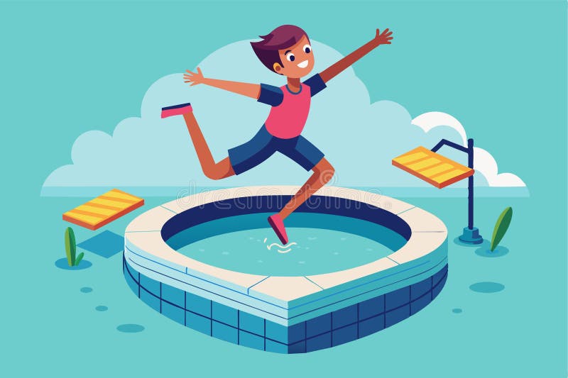 A Happy Boy Jumps into a Round Pool with a Splash, Jumping into the ...