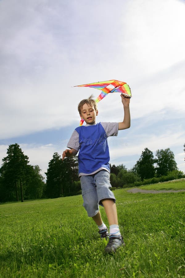 Happy boy with kite stock image. Image of meadow, funny - 20243655