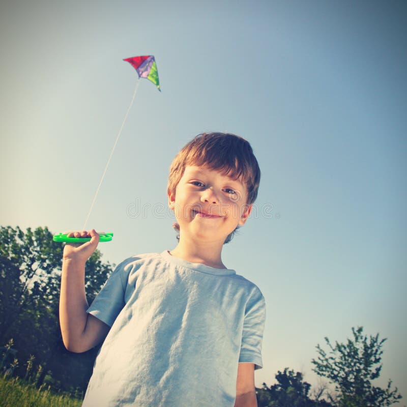 Happy boy with kite stock image. Image of blue, flying - 36752287