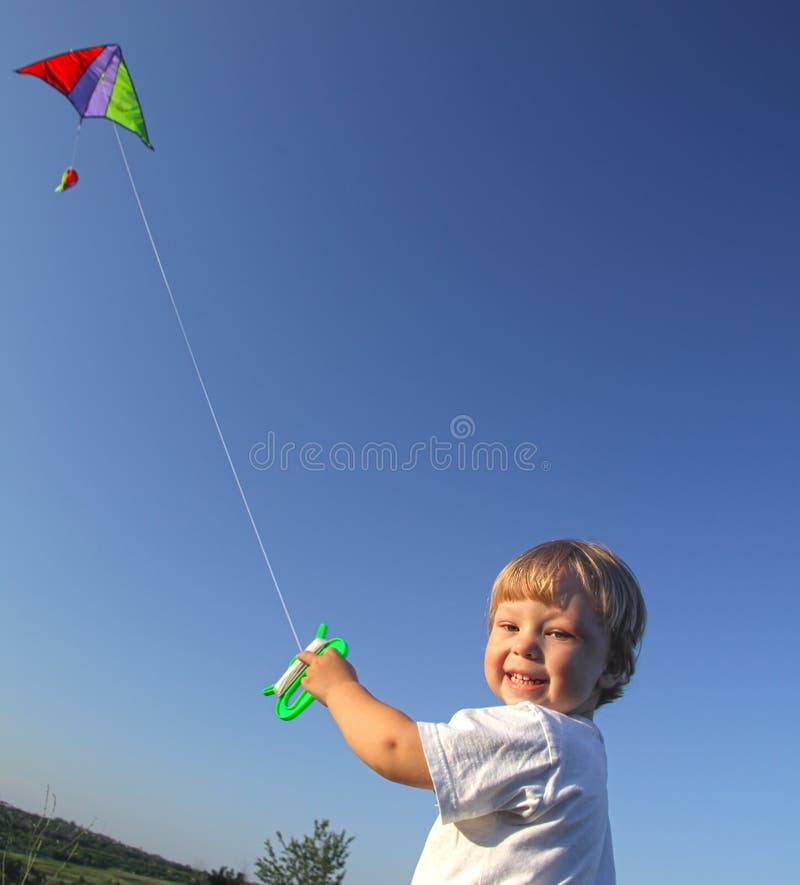 Happy boy with kite stock image. Image of meadow, funny - 20243655