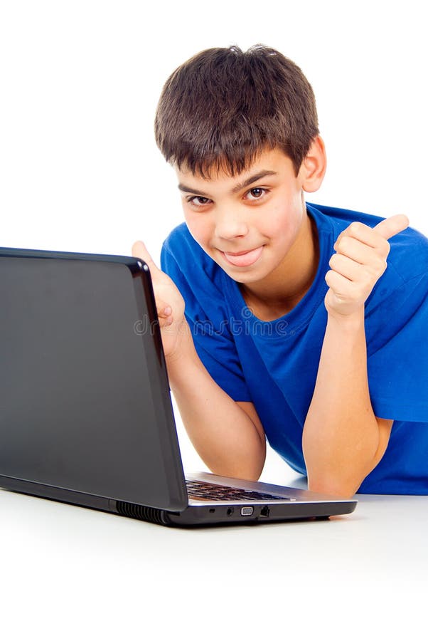 Happy boy with a laptop stock photo. Image of cheerful - 27273772