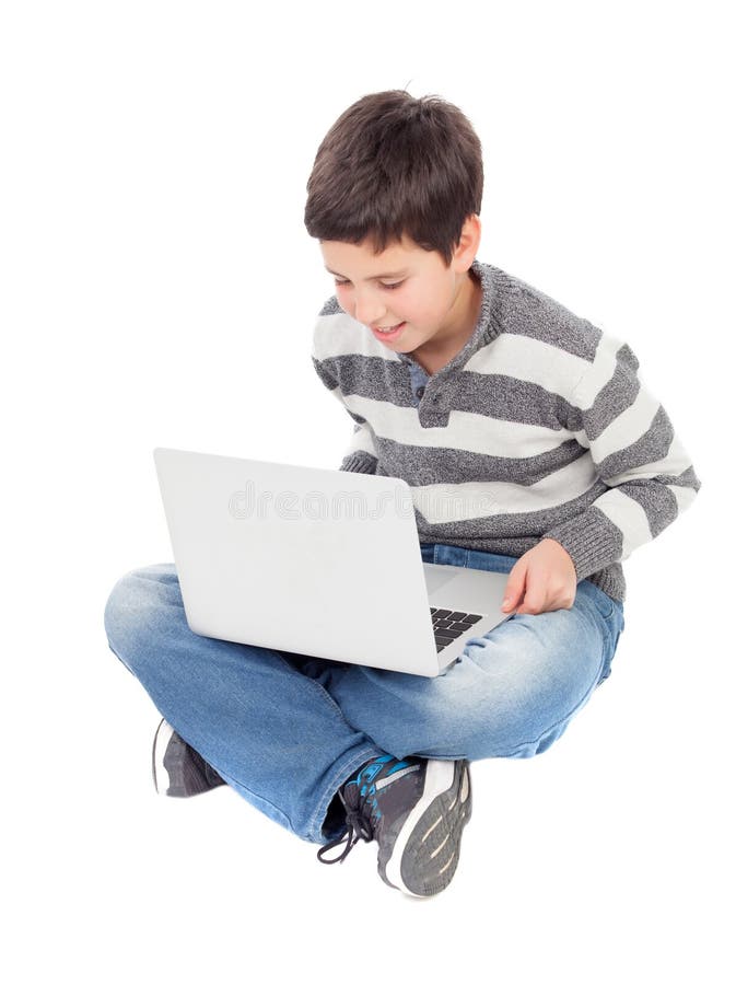 Happy boy with the laptop stock photo. Image of isolated - 50538910