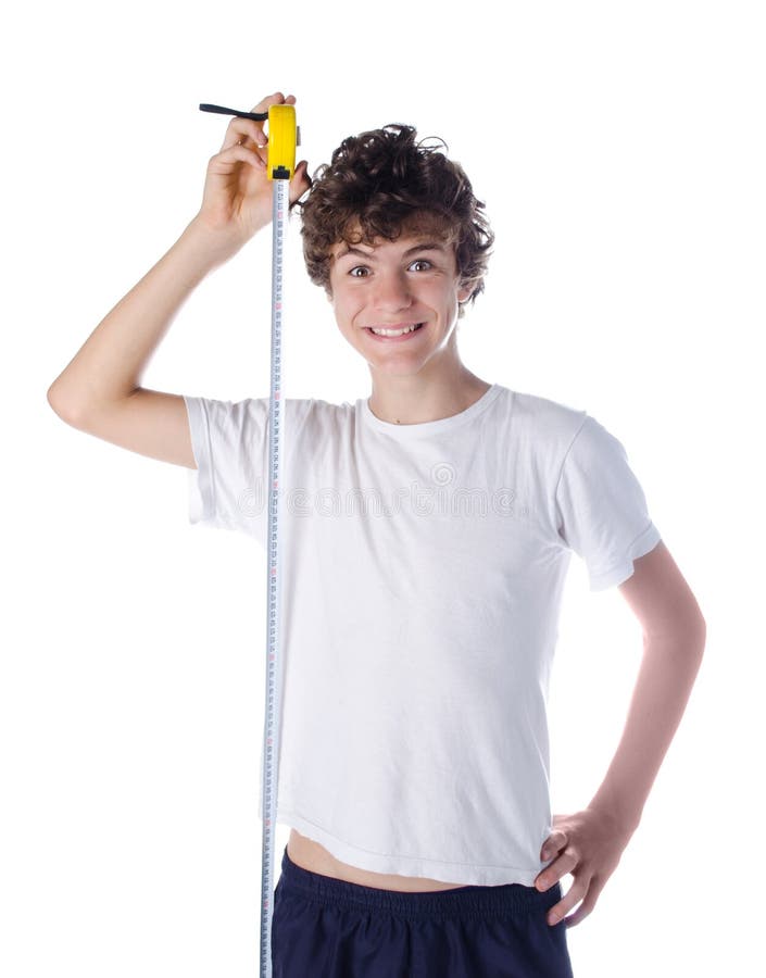 Happy Boy Measuring His Own Height Stock Image - Image of happy ...
