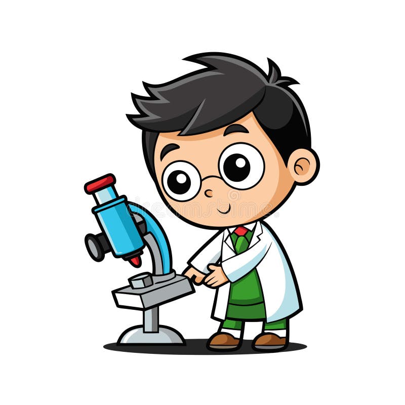 Happy Boy with Microscope stock vector. Illustration of curious - 354452026