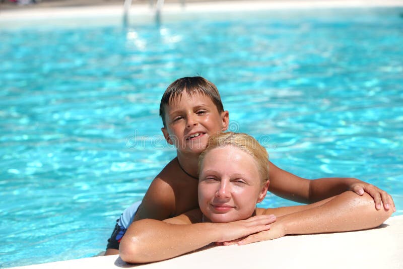 Happy boy and mom stock image. Image of adult, pool, satisfaction ...