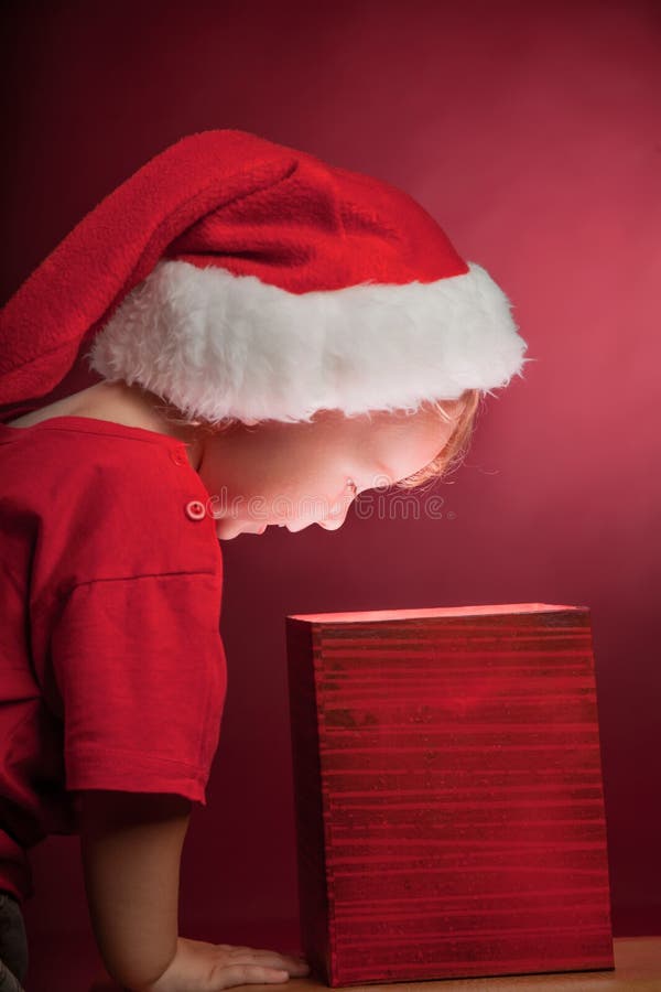 Happy boy open gift-box stock photo. Image of beautiful - 101920744