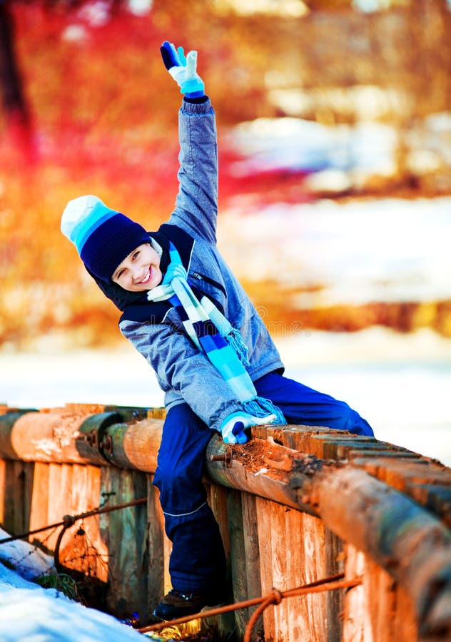 Happy Boy Outdoor in Winter Stock Photo - Image of hansome, model ...