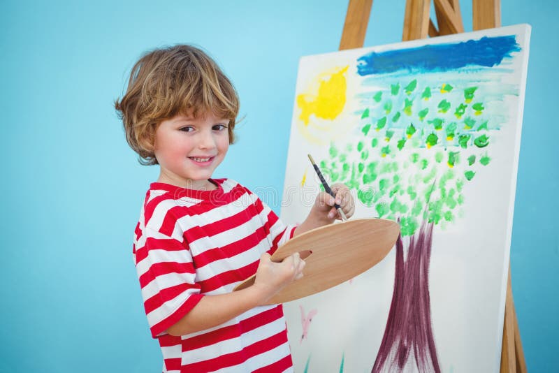 Happy Boy Painting His Picture Stock Photo - Image of hair, looking ...