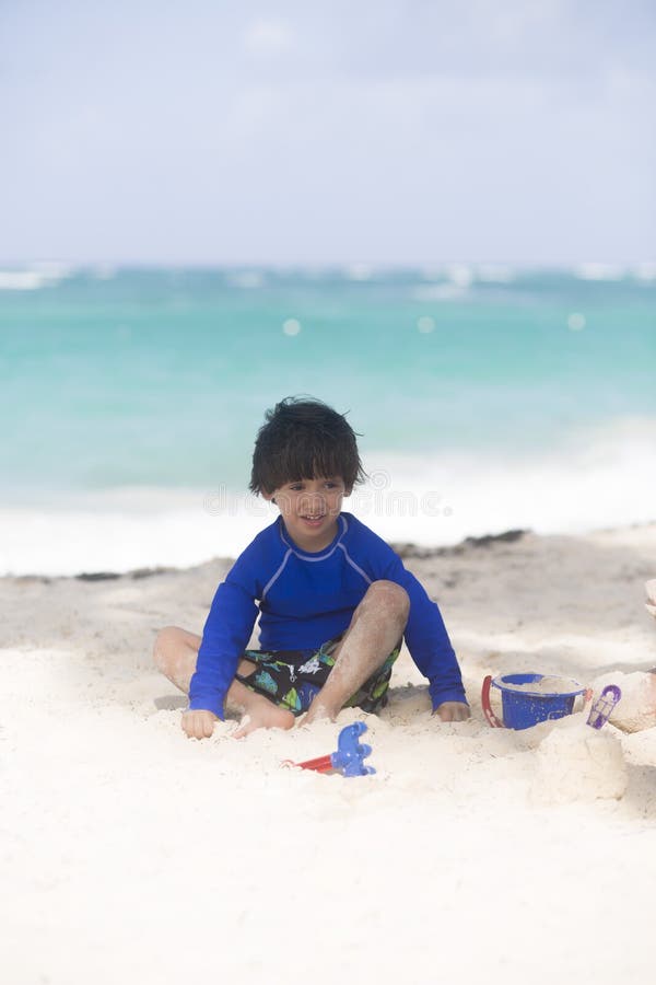 Happy Boy Playing at the Beach Stock Photo - Image of education ...
