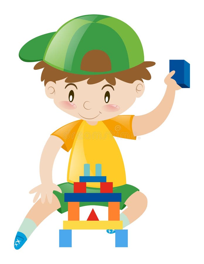 Boy Playing with Blocks stock vector. Illustration of indoors - 72199547