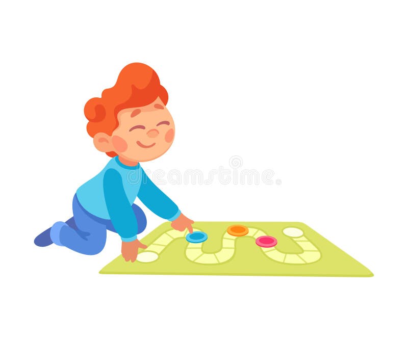 Happy Boy Playing Board Game Having Fun Vector Illustration Stock ...