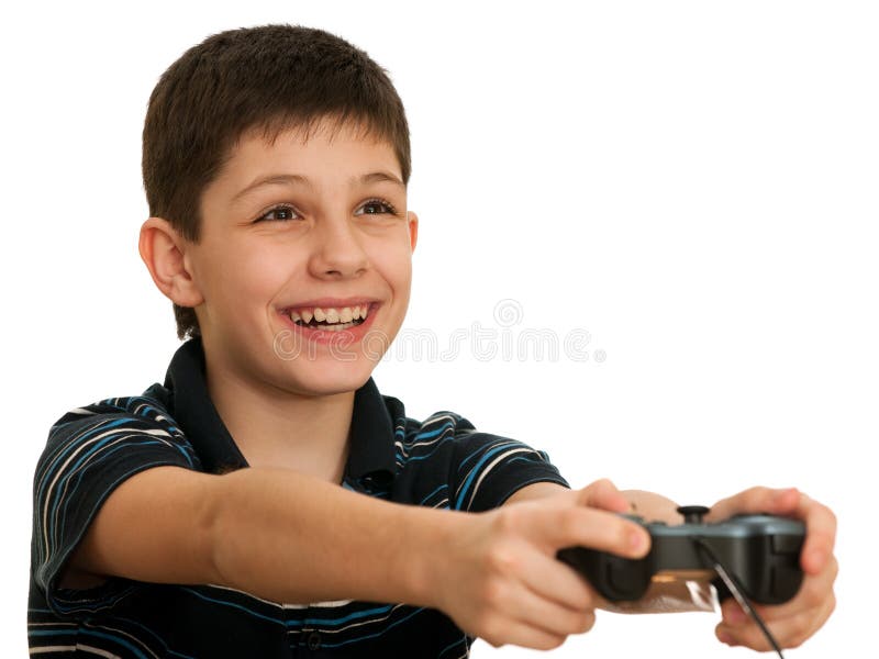 Happy Child with Joystick Playing Videogames Stock Image - Image of ...