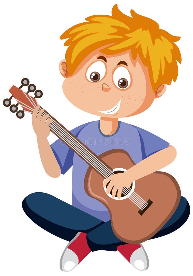 Happy Boy Playing Guitar Cartoon Character Stock Vector - Illustration ...