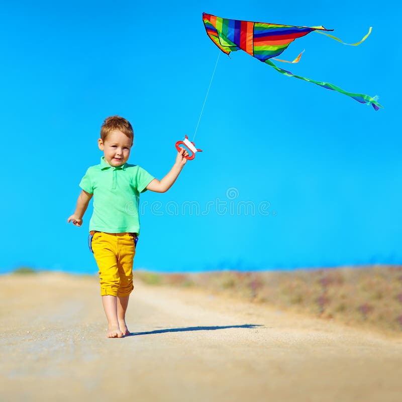 Boy Flying a Kite stock photo. Image of children, hill - 7793140