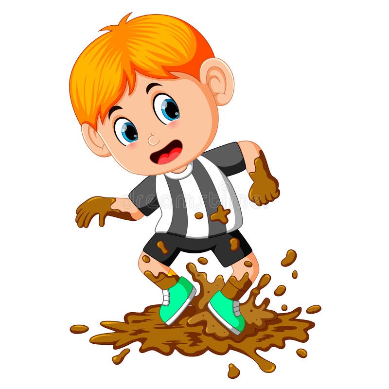 Happy Boy Playing in the Mud Stock Vector - Illustration of little ...