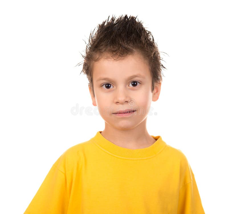 Happy Boy Portrait on White Stock Photo - Image of shirt, laugh: 38244112