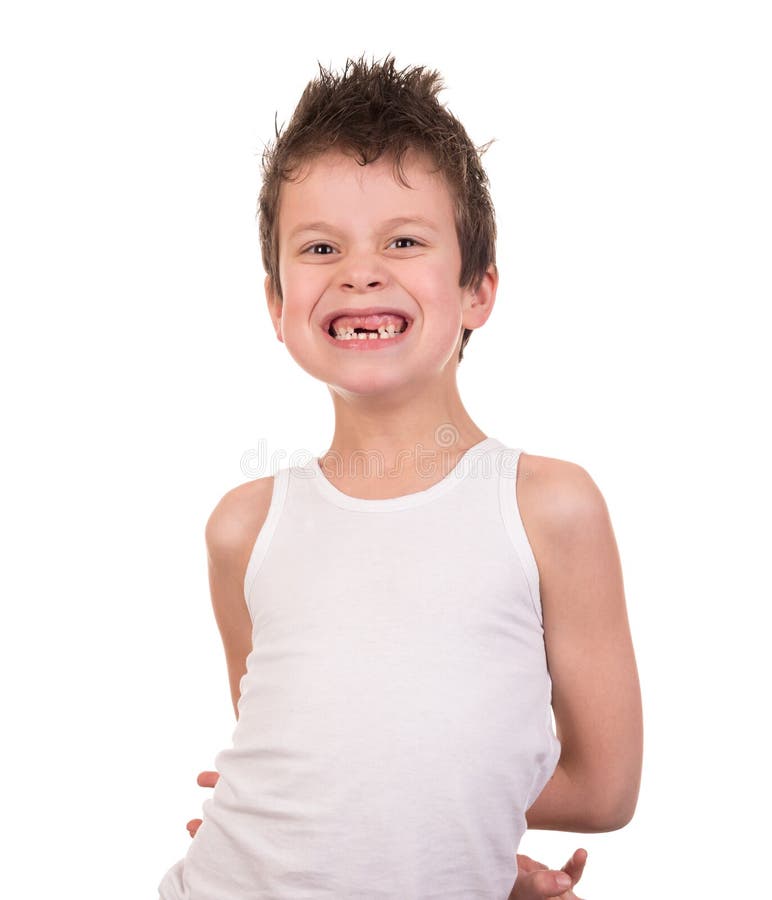 Happy Boy Portrait on White Stock Photo - Image of commercial, brunette ...