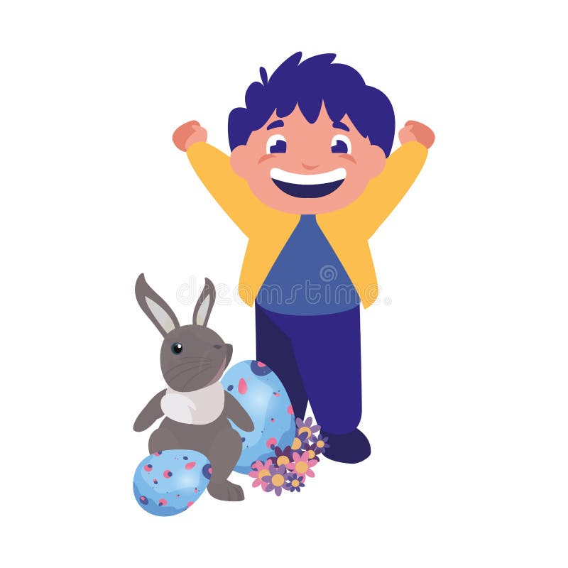 Happy Boy Rabbit Eggs Easter Stock Vector - Illustration of easter ...