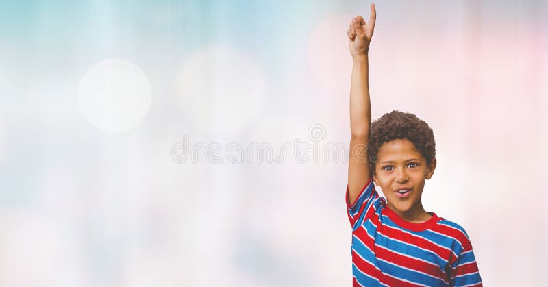 Happy Boy Raising Hand To Answer Stock Photo - Image of schoolchild ...