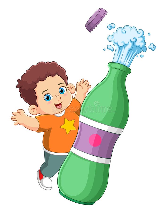 Happy Boy Ready To Drink a Big Cola from Bottle Cola Stock Vector ...