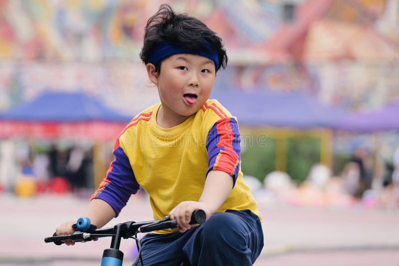 Happy Boy Ride on a Bicycle Stock Photo - Image of bicycle, race: 277152798