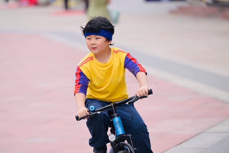 Happy Boy Ride on a Bicycle Stock Image - Image of bicycle, little ...
