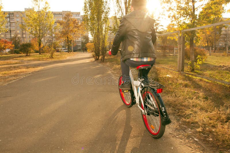 Happy boy ride the bicycle stock photo. Image of outdoors - 146991866