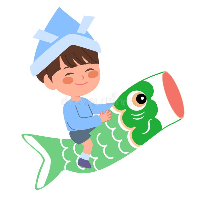Happy Boy Riding Carp Fish stock vector. Illustration of character ...