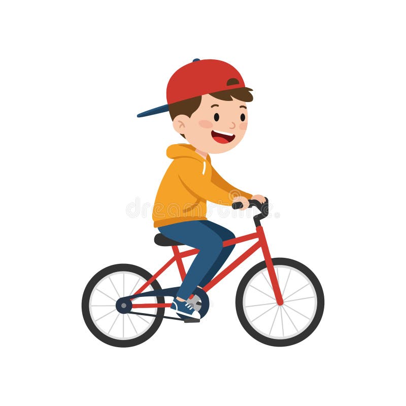 Happy Boy Riding a Red Bicycle in Flat Vector Art Stock Vector ...