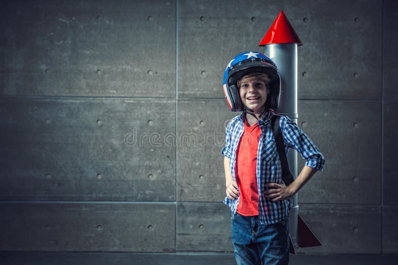 Happy boy with rocket stock photo. Image of boys, creativity - 72302672