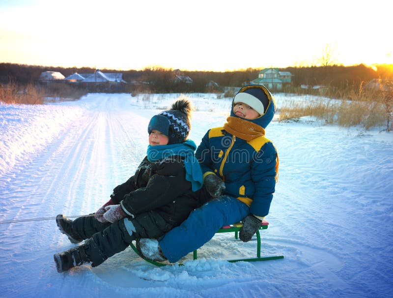 Happy boy with sled stock image. Image of female, boys - 58454271