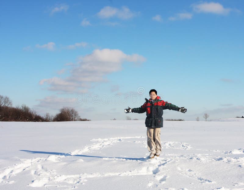 Happy Boy on snowfield stock photo. Image of open, beautiful - 4320470