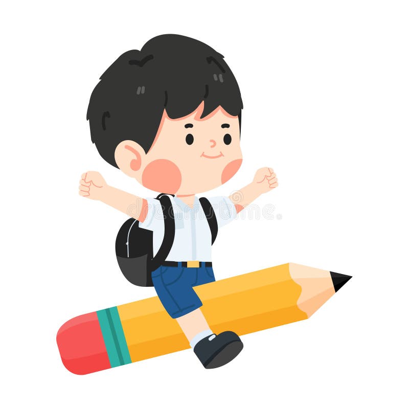 Happy Boy Student Flying on Pencil Back To School Stock Vector ...