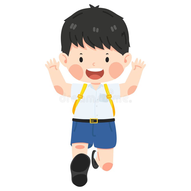 Kid Boy running to school stock illustration. Illustration of girls ...