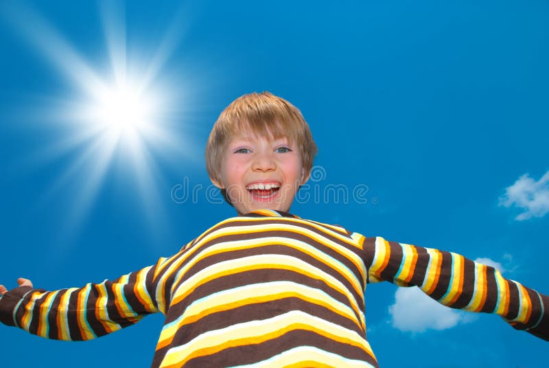 Happy boy on sunny day stock image. Image of kiddie, outstretched - 9086771