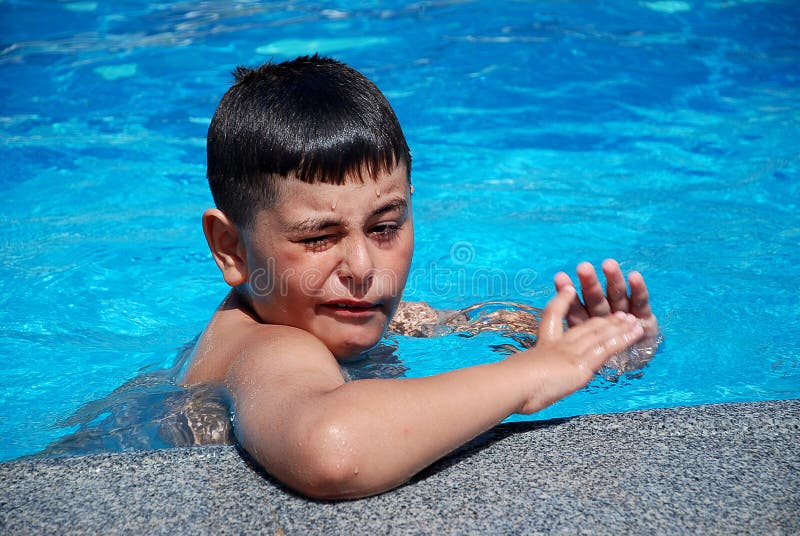 Happy Boy Swimming in the Pool Stock Image - Image of childhood, action ...