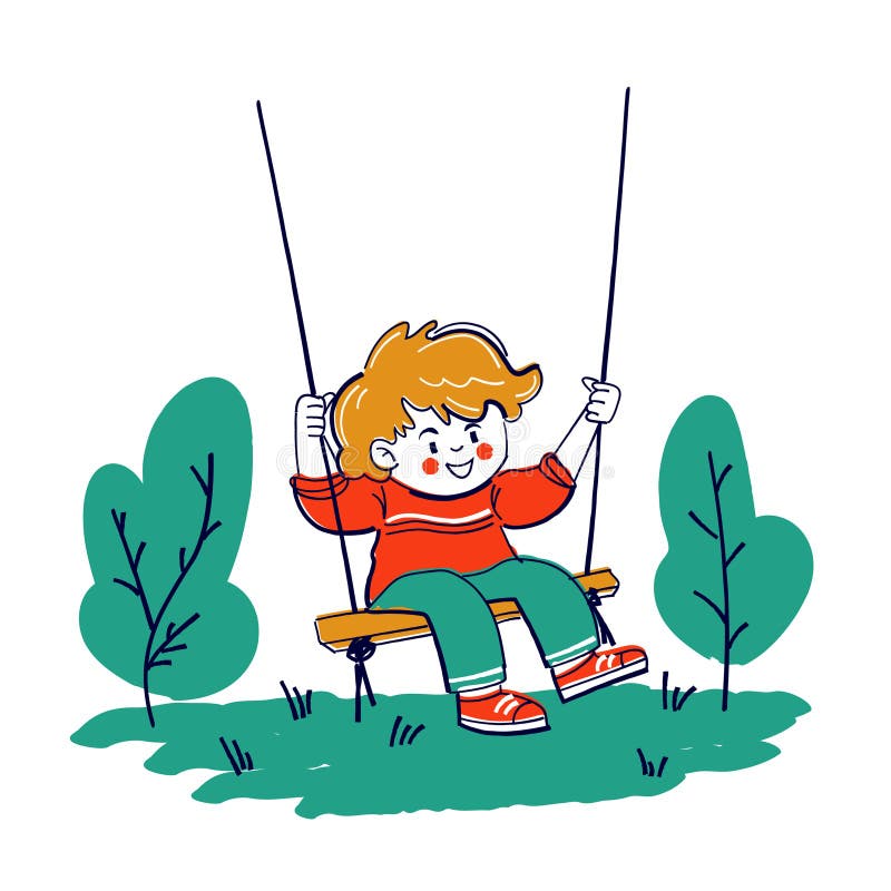 Happy Boy is Swinging. Naive Child Drawing Doodle Style. Stock Vector ...