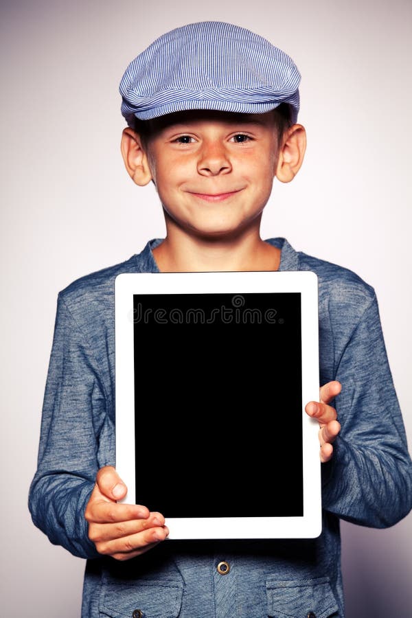 Happy Boy with Tablet Computer Stock Photo - Image of looking ...