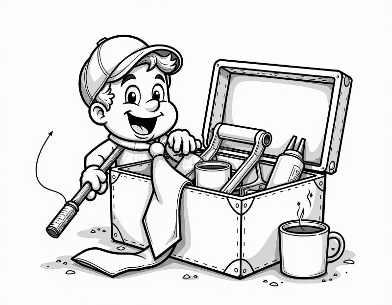 Happy Boy with Tool Box Cartoon Illustration Stock Illustration ...