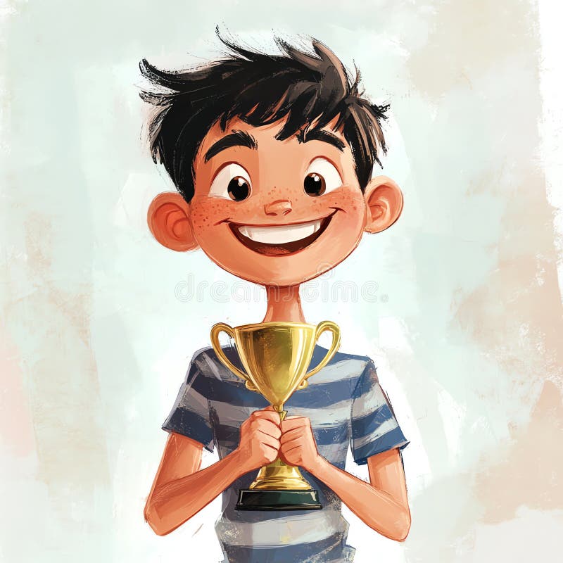 Happy Boy with Trophy Illustration Stock Photo - Image of victory ...