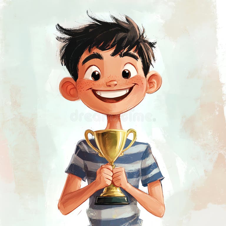Happy Boy with Trophy Illustration Stock Photo - Image of victory ...