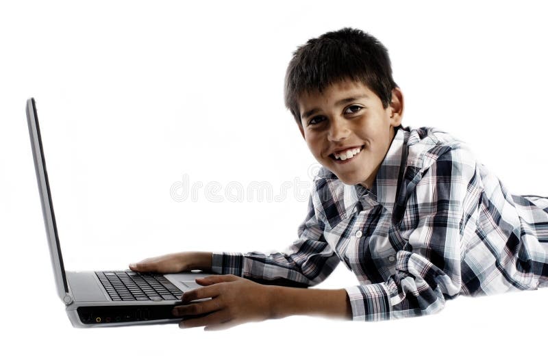 Happy boy using a laptop stock photo. Image of communicate - 5352642