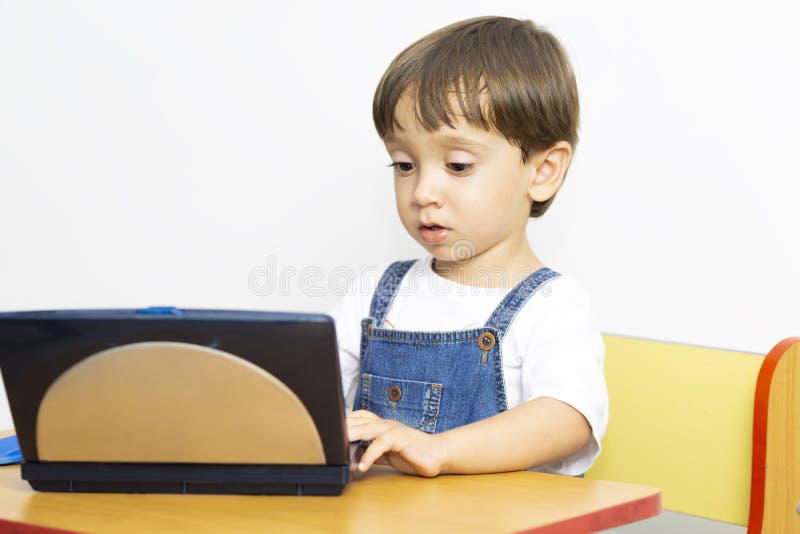 Happy Boy using laptop stock image. Image of childhood - 149000971