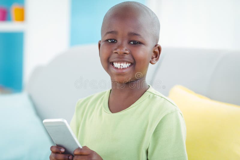Happy Boy Using a Smartphone Stock Image - Image of male, pleasure ...