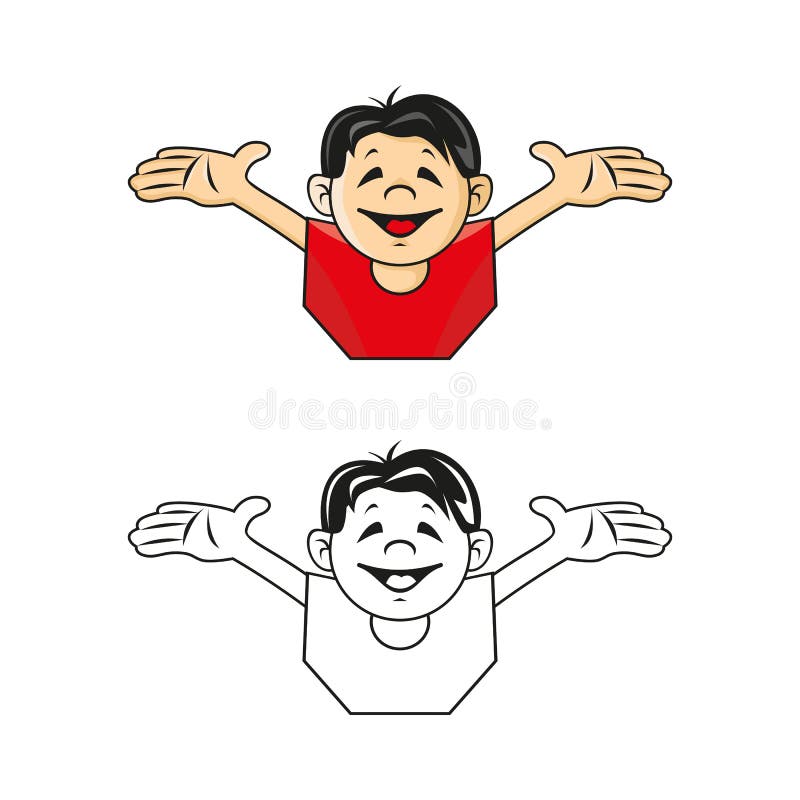 Happy boy waving arms. stock vector. Illustration of vector - 73689669