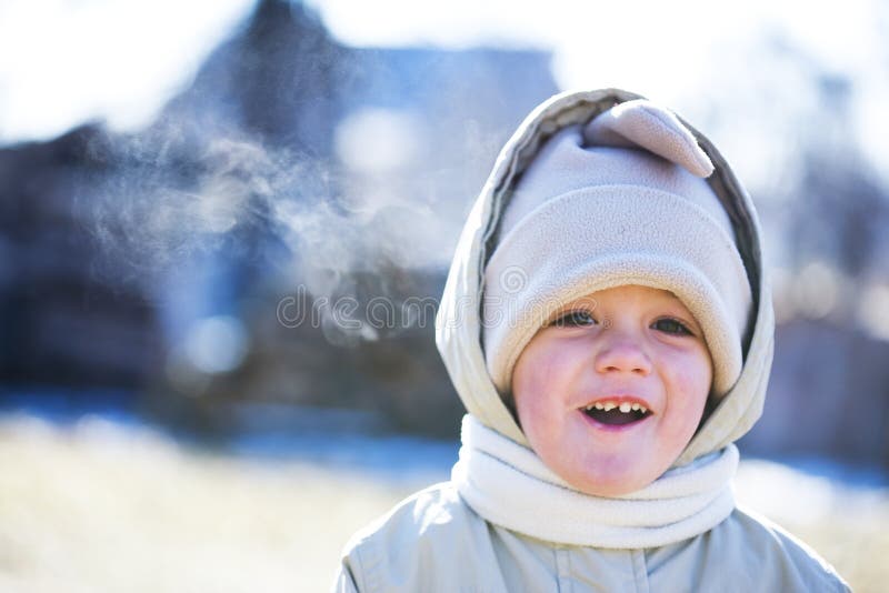 Happy boy in winter stock photo. Image of grey, warm, winter - 5150158